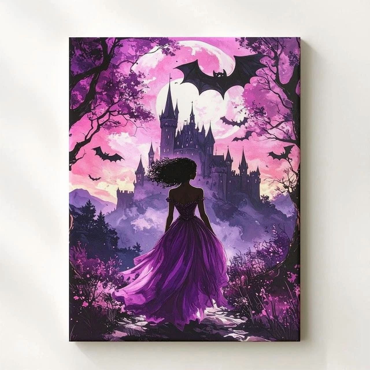 Enchanted Gaze Gothic Fairytale Wall Art With Castle & Bats Modern Art ...