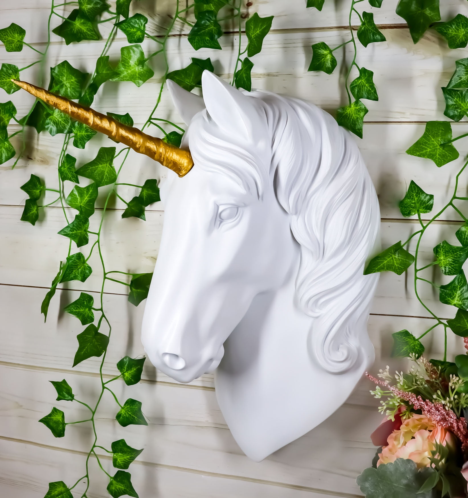 Enchanted Golden Horned Unicorn 3D Art Wall Decor Figurine Ancient ...