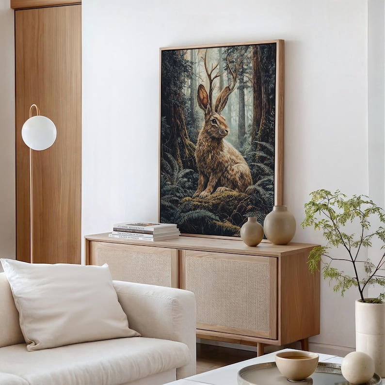 Enchanted Jackalope in a Forest - Mystical Woodland Creature Wall Art ...