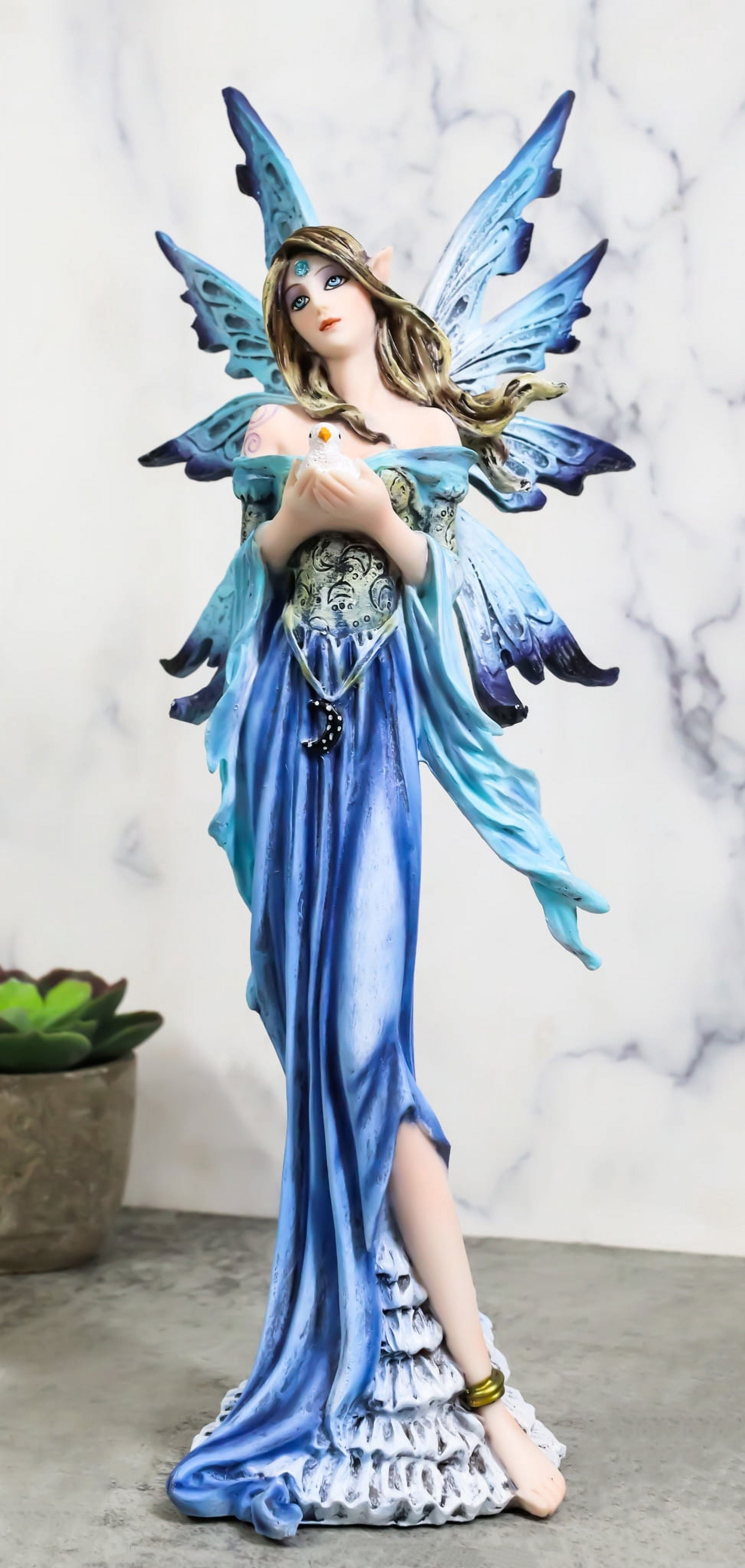 Enchanted Lady Damsel Fairy in Blue Corset Gown Holding Little Bird ...