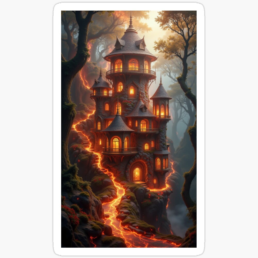 Enchanted Lava Castle Fantasy Fire Fortress Sticker Phone Decal Water ...