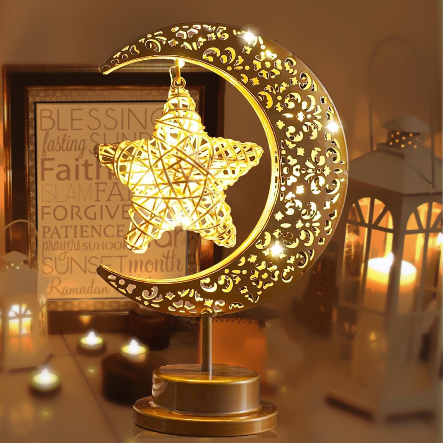 Enchanted Lunar Moon Lamp - Ramadan & Eid Mubarak Decorations, Half ...