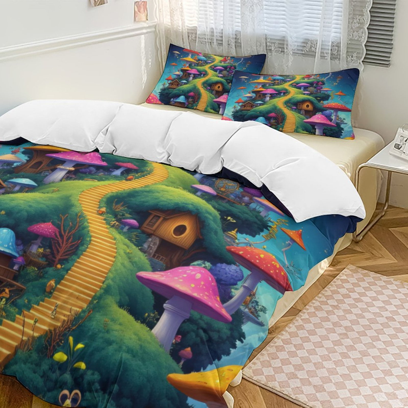 Enchanted Mushroom Forest Path 3D Duvet Cover Set Quilt Cover Theme of Kid Boy Girl for Bedroom ...