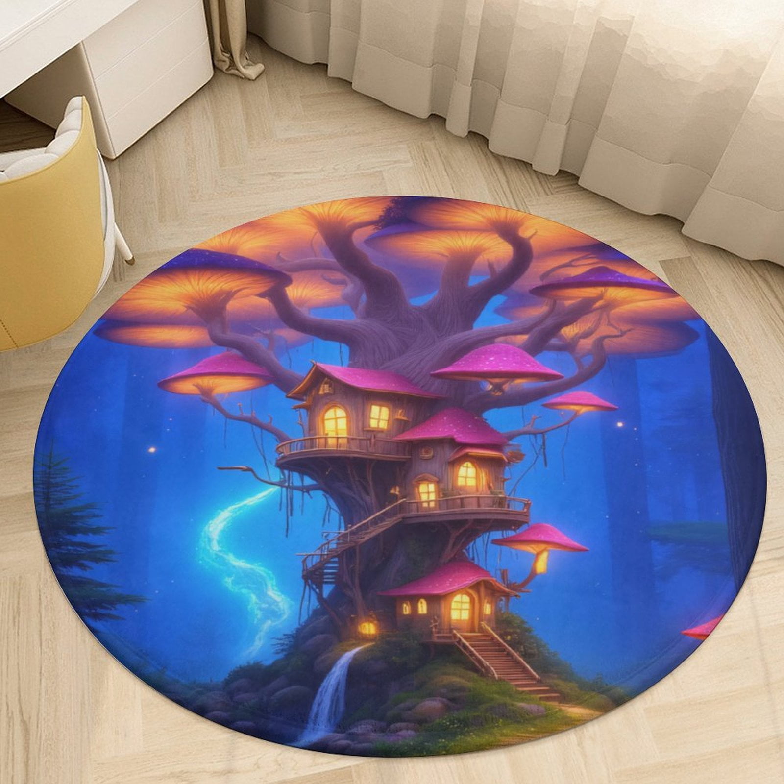 Enchanted Mushroom Treehouse Round Area Rugs for Bedroom Living Room ...