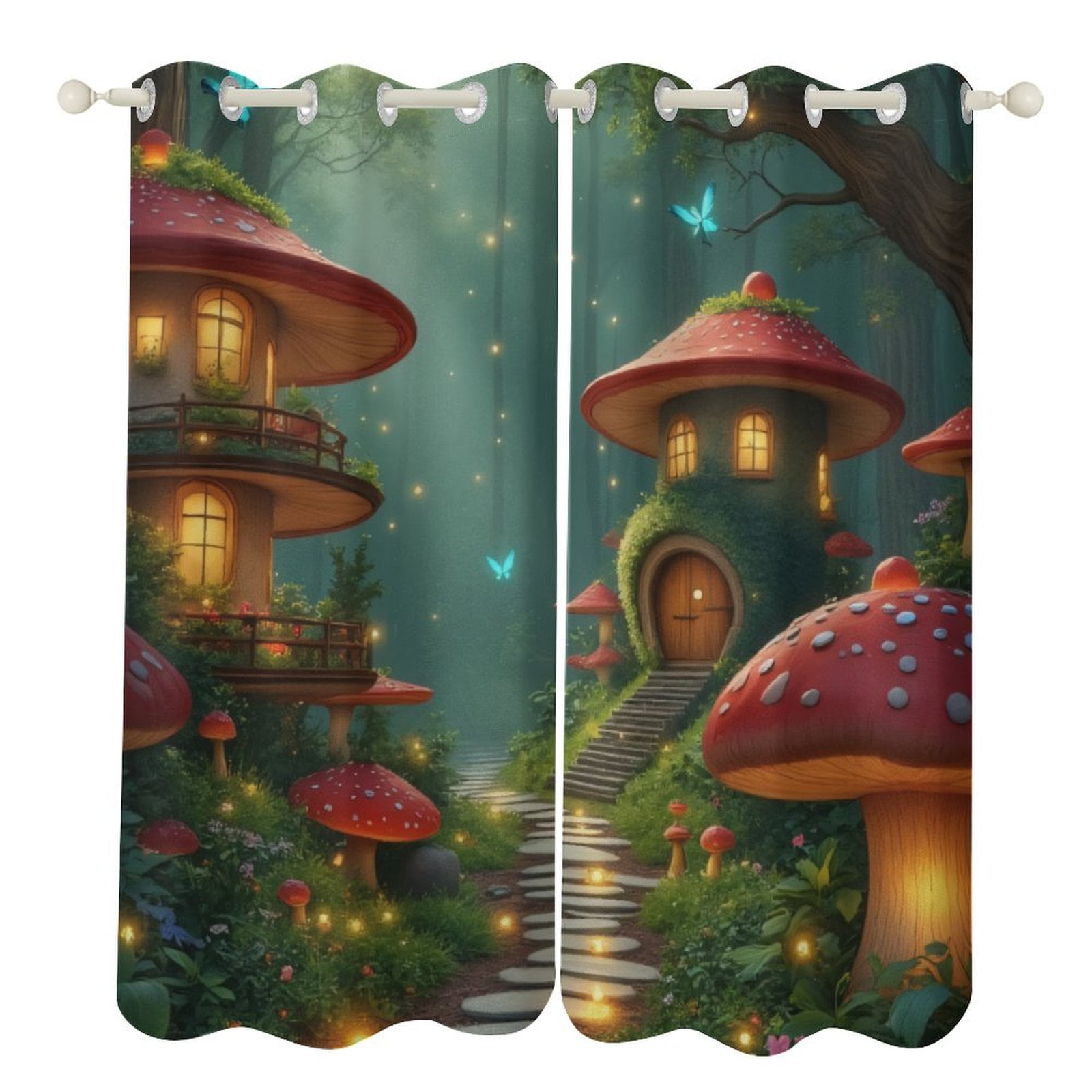 Enchanted Mushroom Village 2 Panels Curtains for Bedroom Living Room ...