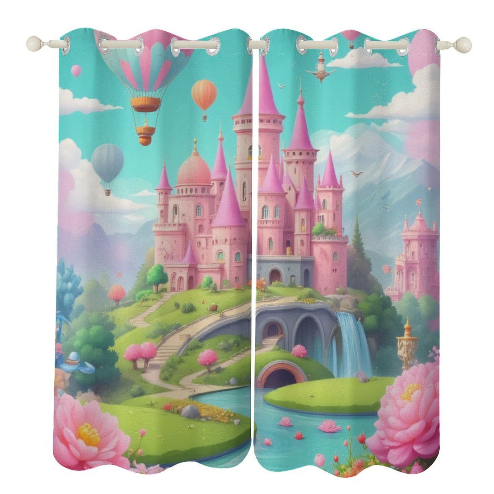 Enchanted Pink Castle Landscape Blackout Window Curtains for Bedroom ...