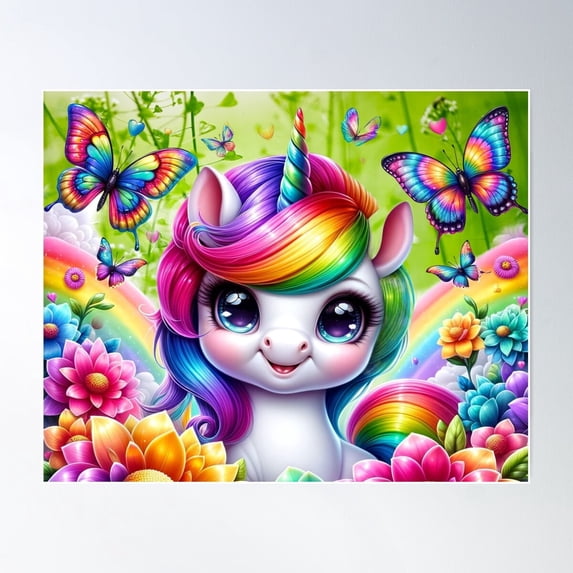 Enchanted Rainbow Unicorn Poster Wall Art, UNFRAMED PAPER POSTER, Home ...