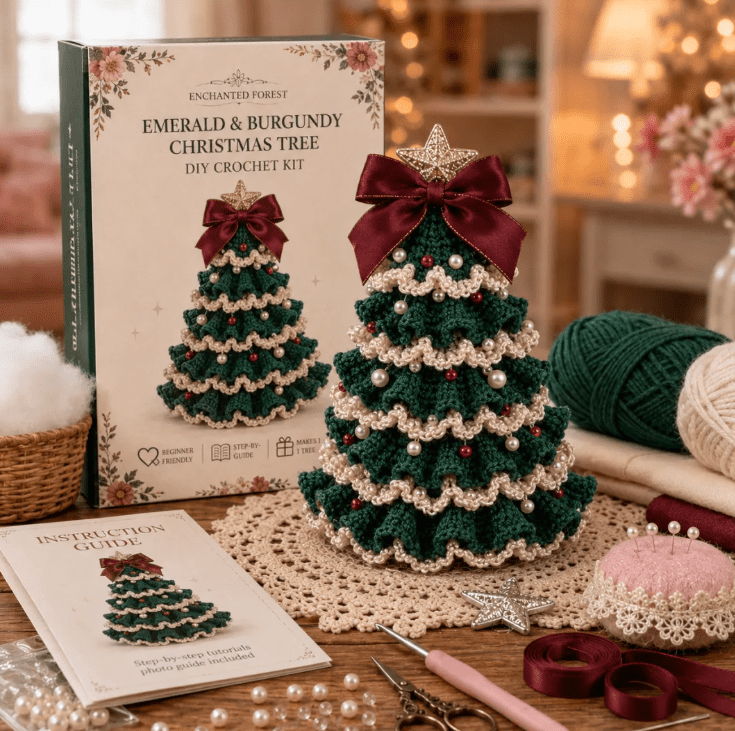 Enchanted Ruffle Christmas Tree Crochet DIY Craft Kit, Ribbon & Star ...
