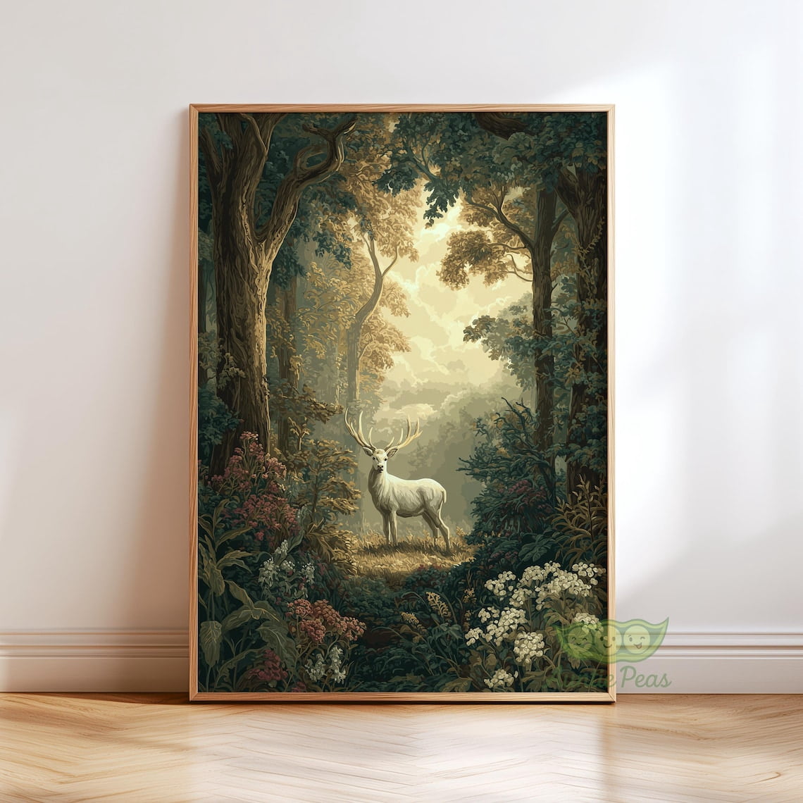 Enchanted Stag Forest Wall Art, Vintage Woodland Deer, Mystical Nature ...
