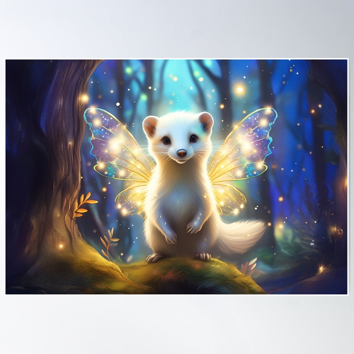 Enchanted Stoat Fairy: Forest Glow Wings Poster Wall Art, Modern Wall ...