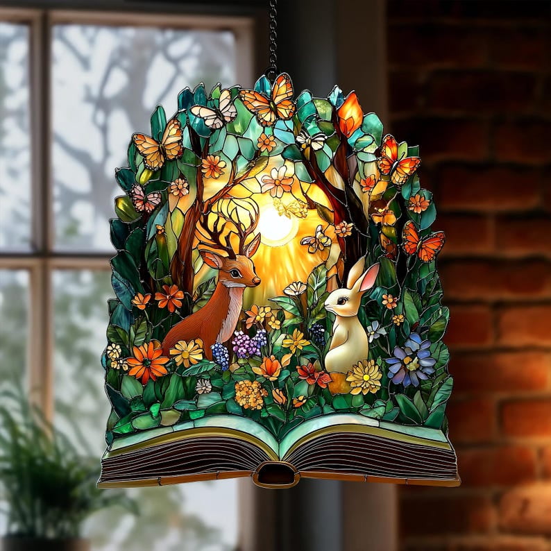 Enchanted Storybook Acrylic Suncatcher, Forest Creature Faux Stained ...