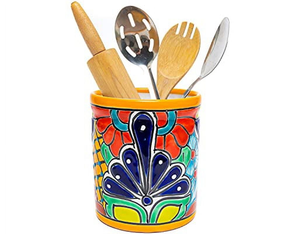 Enchanted Talavera Large Ceramic Utensil Holder - Marigold Yellow Hand ...