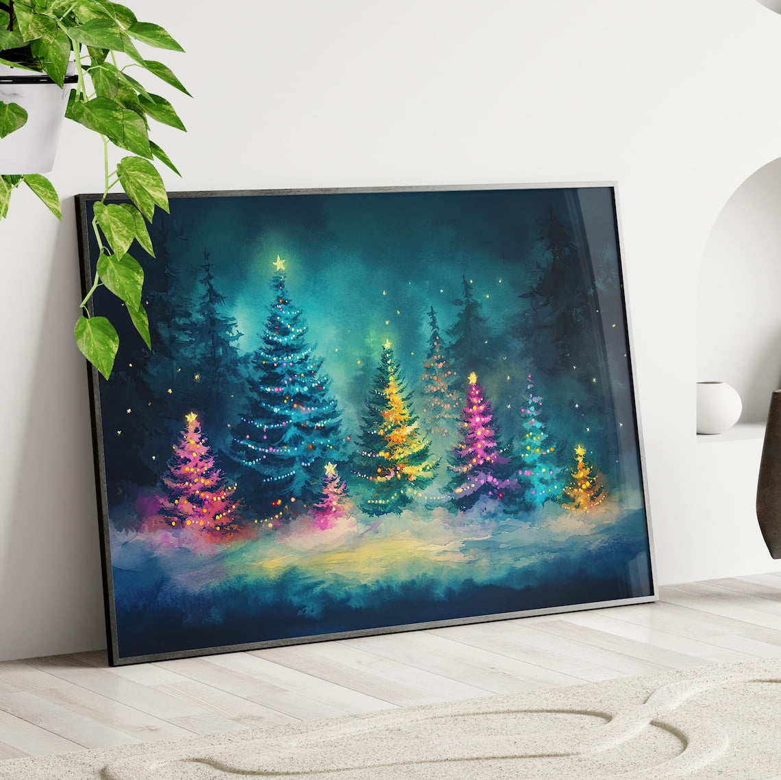 Enchanted Trees Dark Forest Wall Art, Twinkling Stars Magical Decor ...