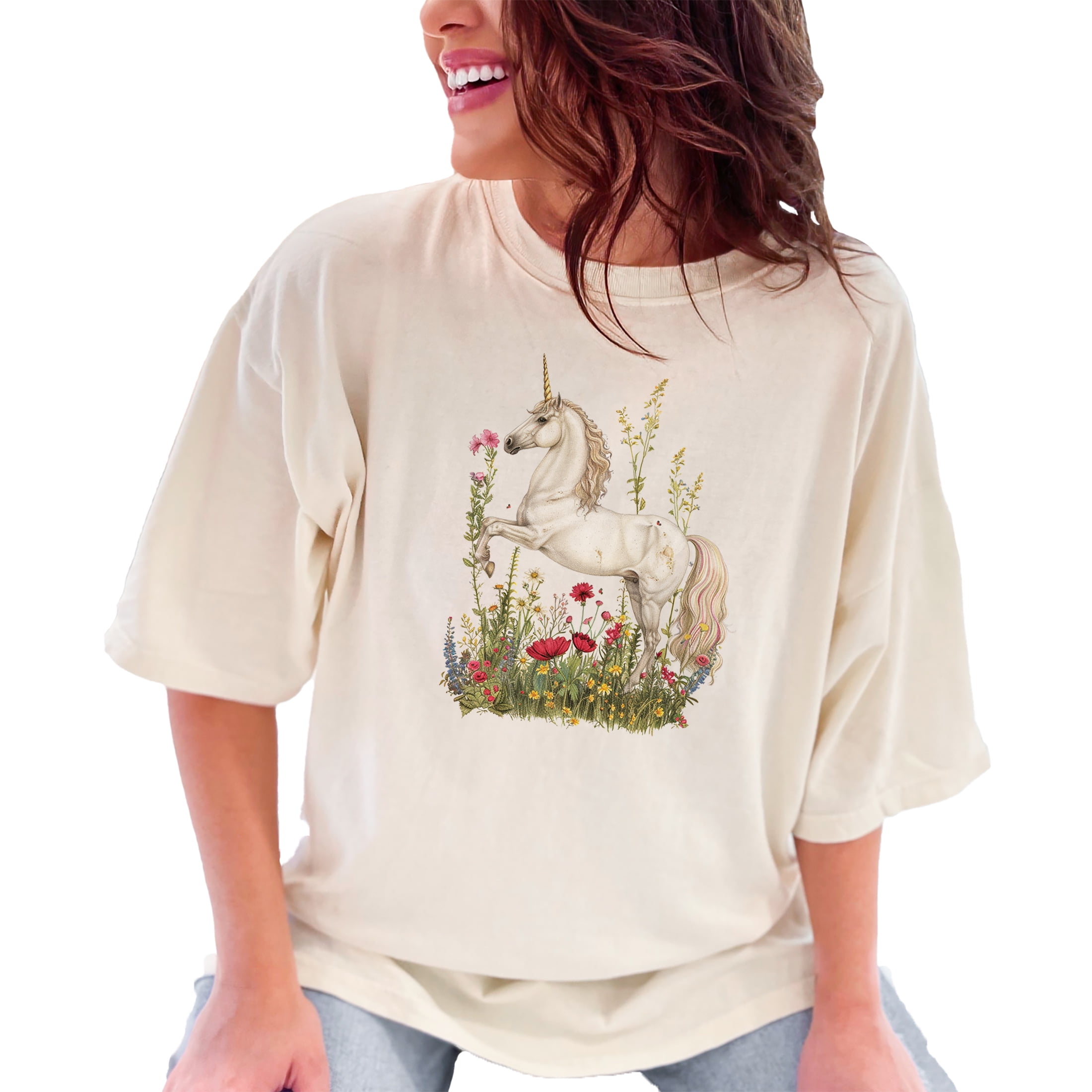 Enchanted Unicorn TShirt, Magical Floral Pattern Tee, Mythical Creature ...