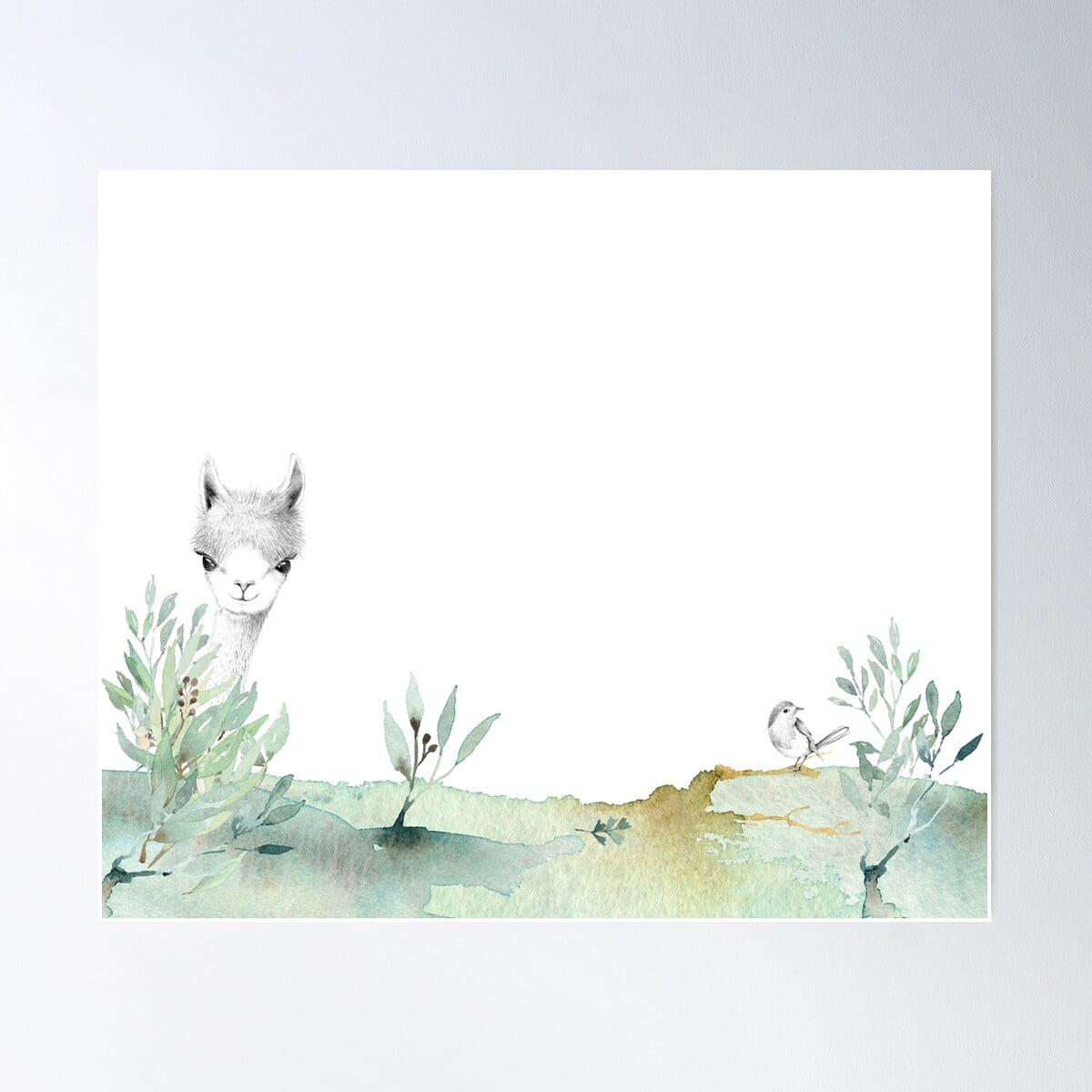 Enchanted Watercolor Woodlands Ft. Llama Poster Wall Art, Modern Wall ...