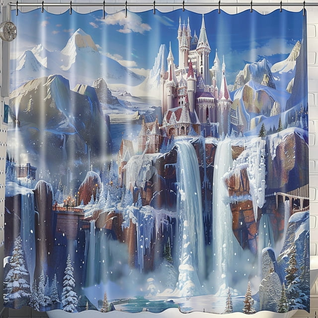 Enchanted Winter Castle Shower Curtain Majestic Snowy Landscape Design ...