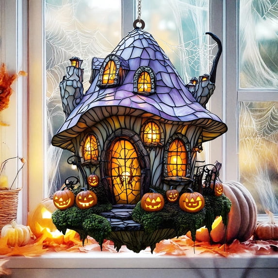 Enchanted Witch Hat Haunted House ACRYLIC Suncatcher – Glowing Pumpkin ...