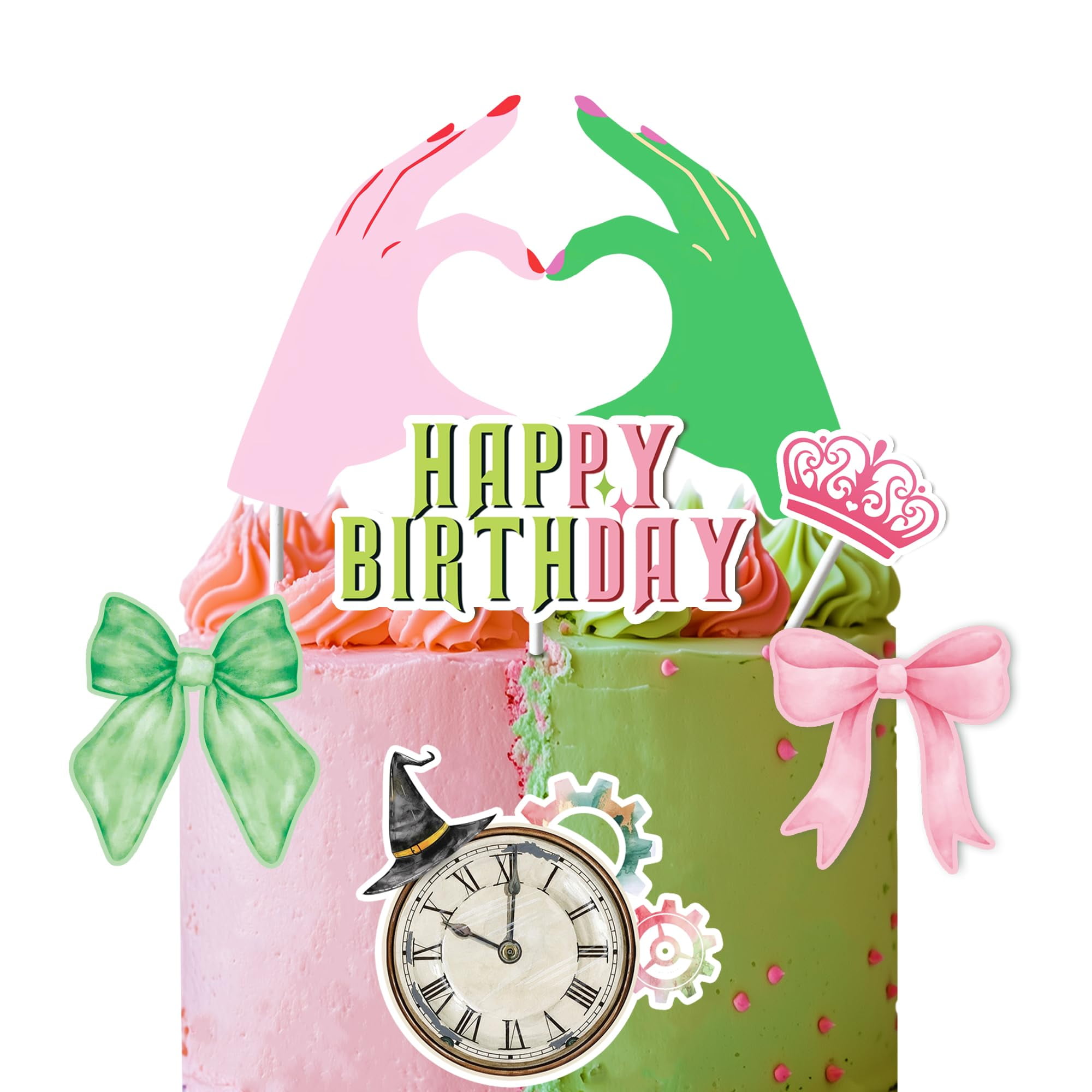 Enchanted Witch Themed Cake Topper Set RST1 - Pink & Green Watercolor ...