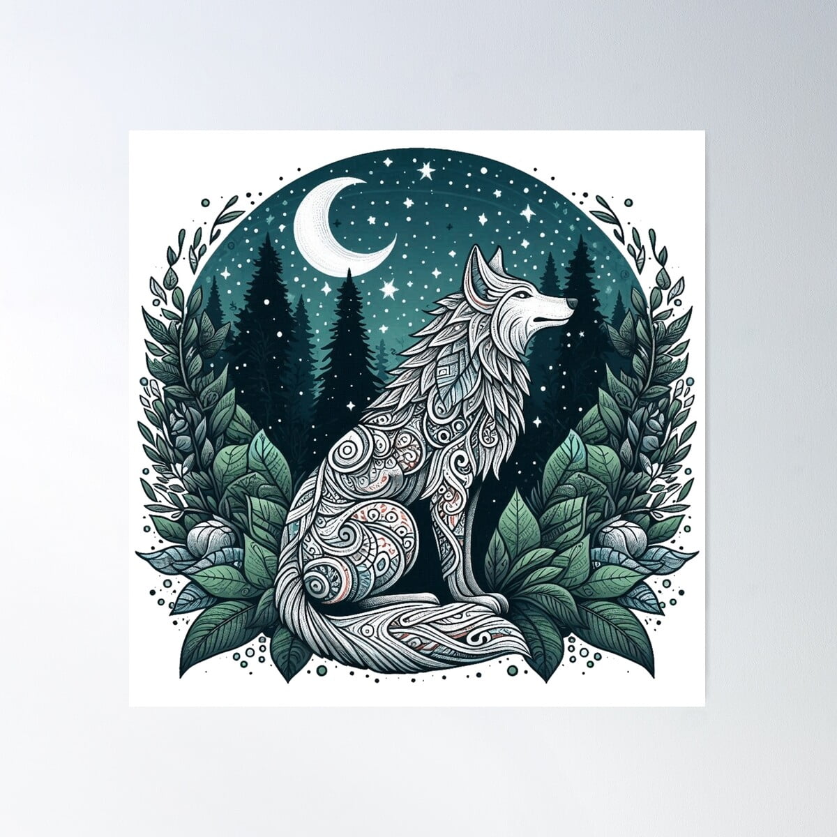Enchanted Wolf In The Moonlit Forest - Mystical And Ornamental Design ...