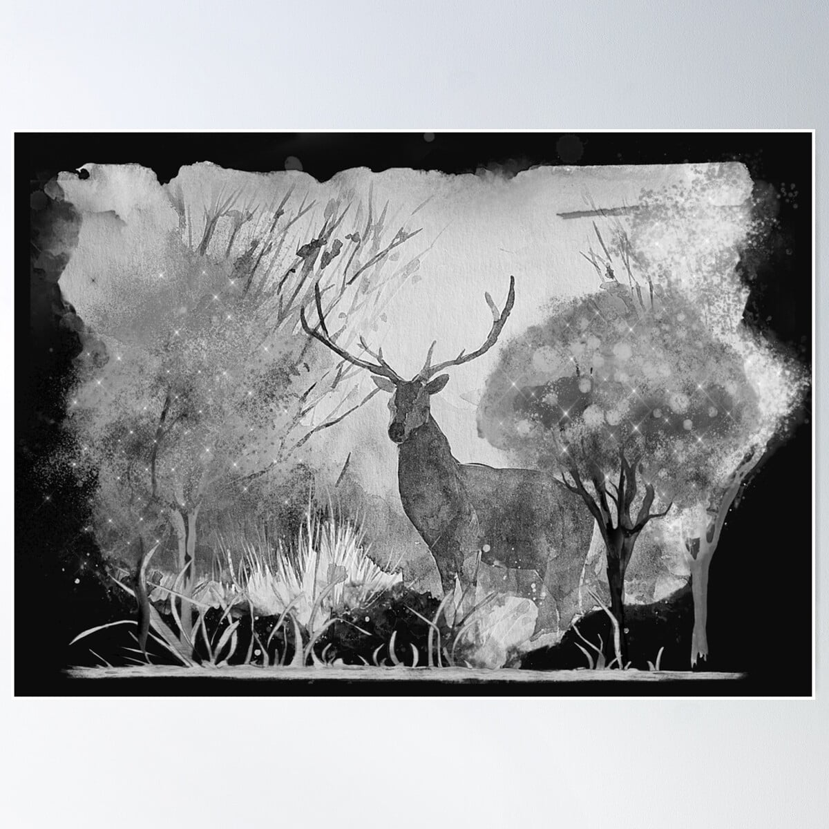 Enchanted Woodland Stag Poster Wall Art, Modern Wall Decor For Living ...