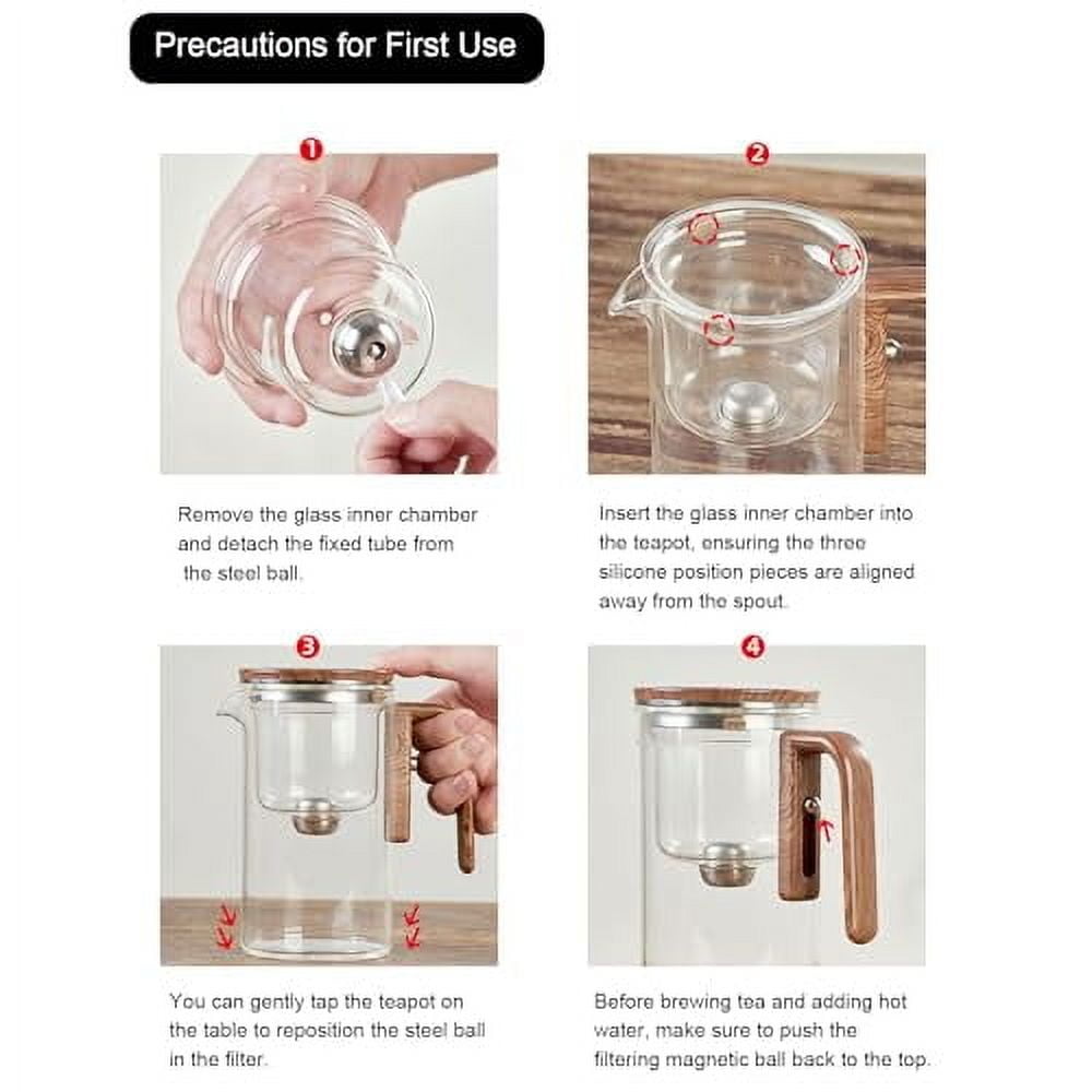 Enchanti Tea Pot, 800ml Elegant Water Separation Glass Teapot with ...
