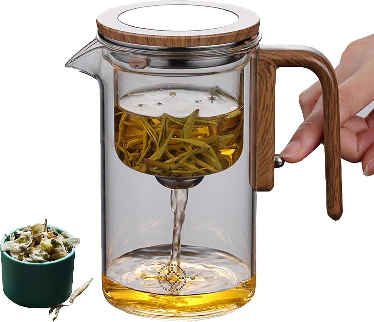 Enchanti Tea Pot Magic Pot – Water Separation Glass Teapot with Wooden ...