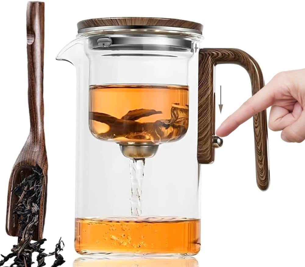 Enchanti Tea Pot, Water Separation Glass Teapot with Wooden Handle ...