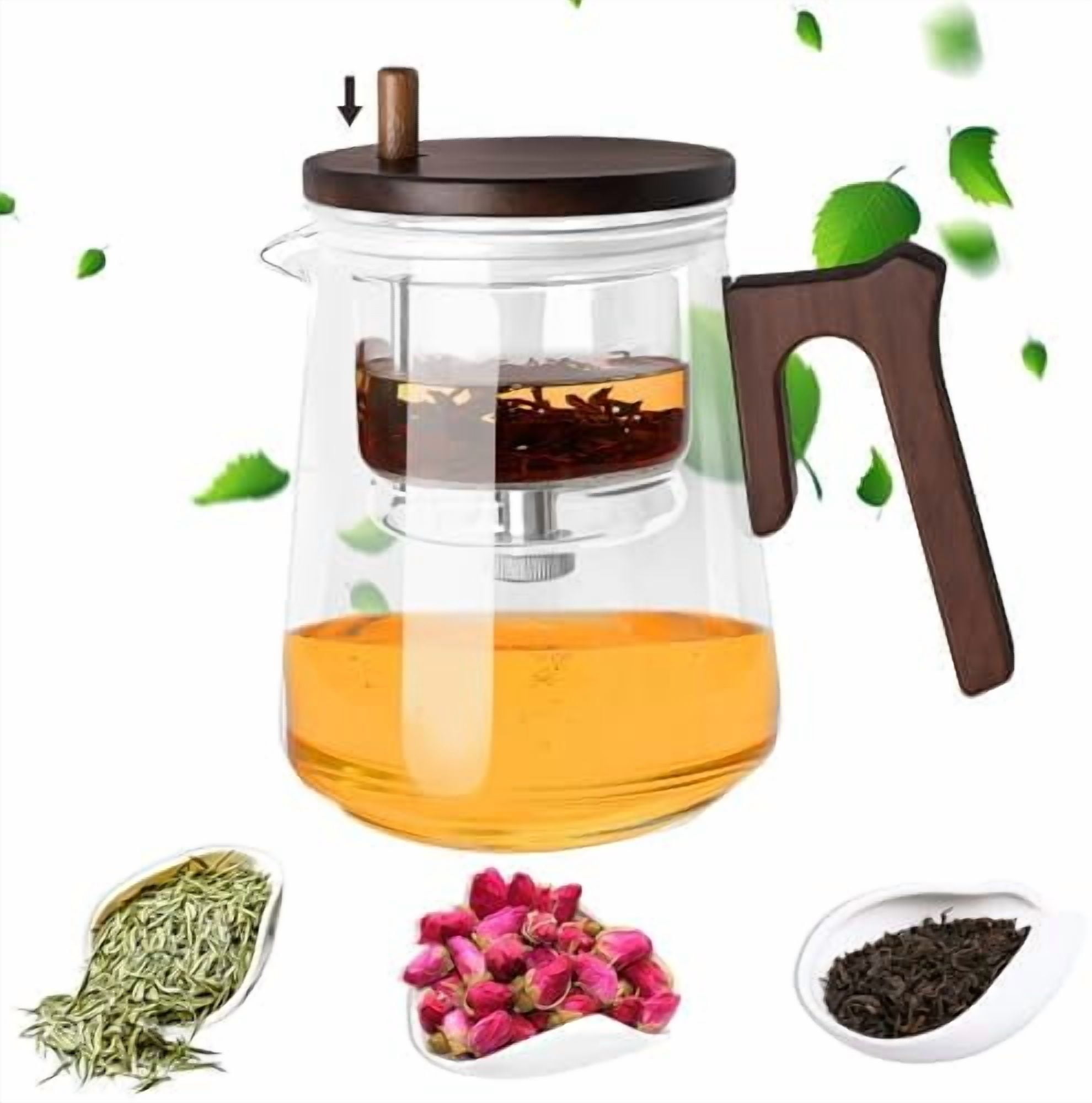 Enchanti Tea Pot with Wooden Handle, 3 in 1 Water Separation Tea ...