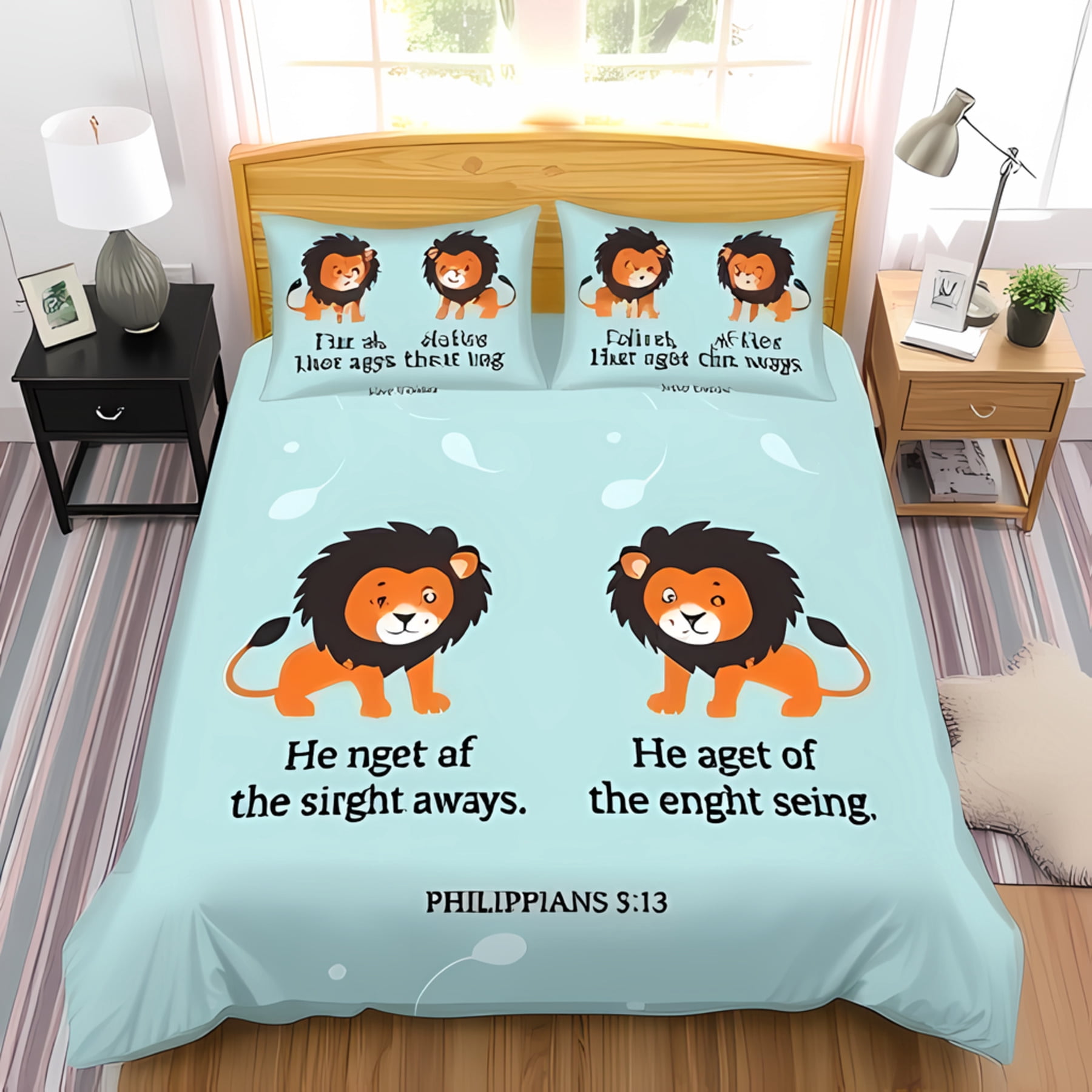 Enchanting 3-Piece Lion Themed Duvet Cover Set - Soft Pastel Blue ...