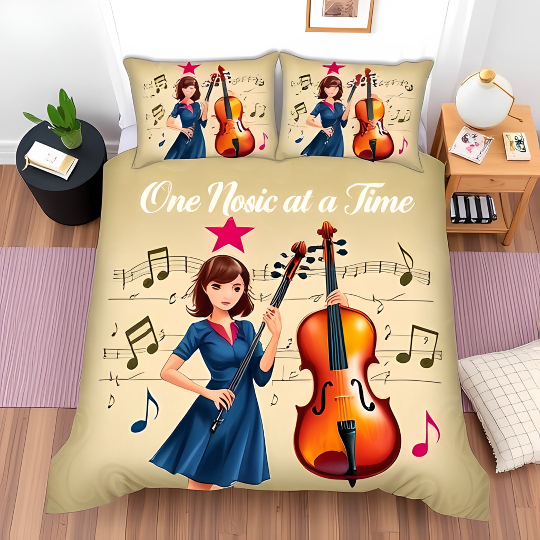 Enchanting 3-Piece Musical Duvet Cover Set - Young Girl with Violin ...