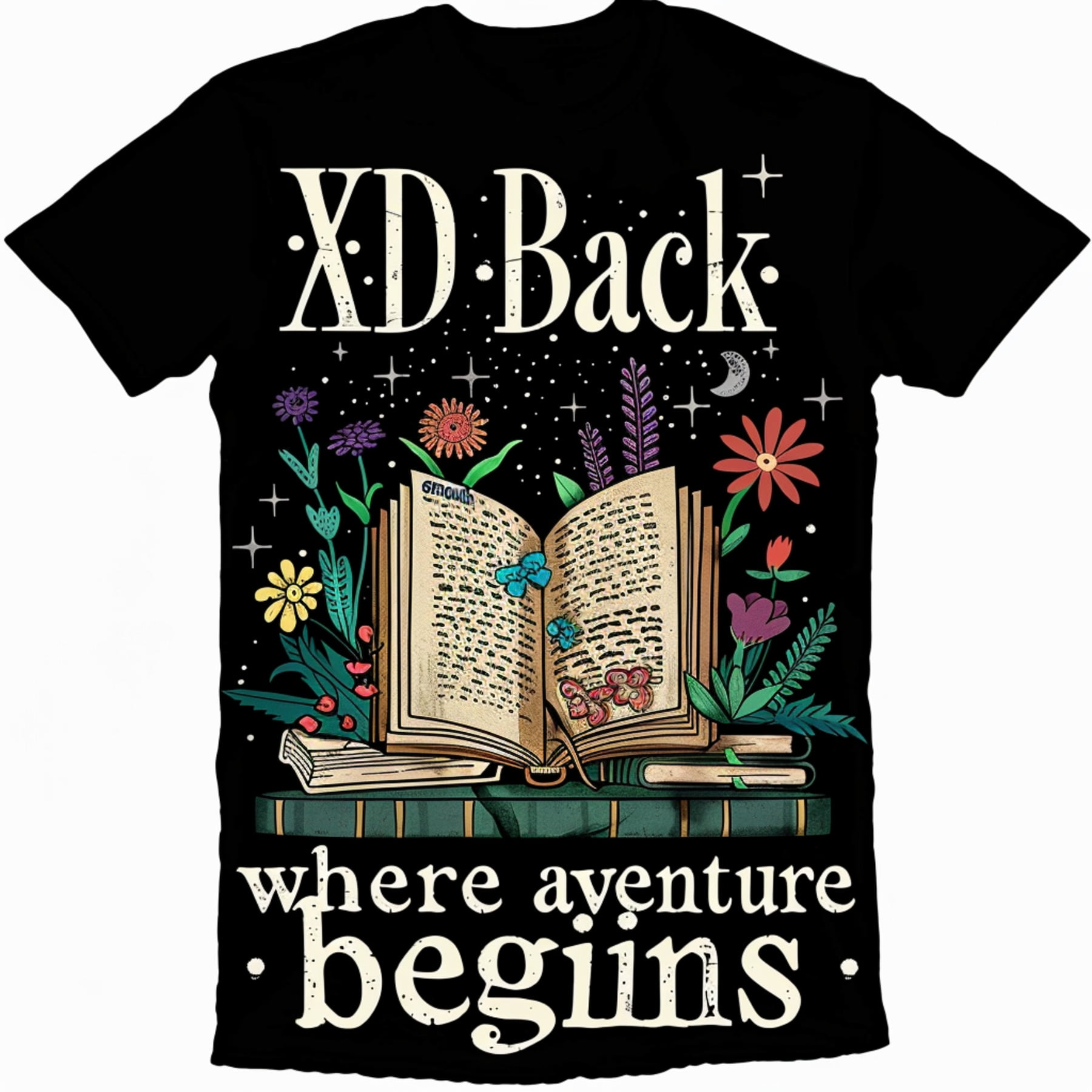 Enchanting Adventure: A captivating black Tshirt design featuring an ...