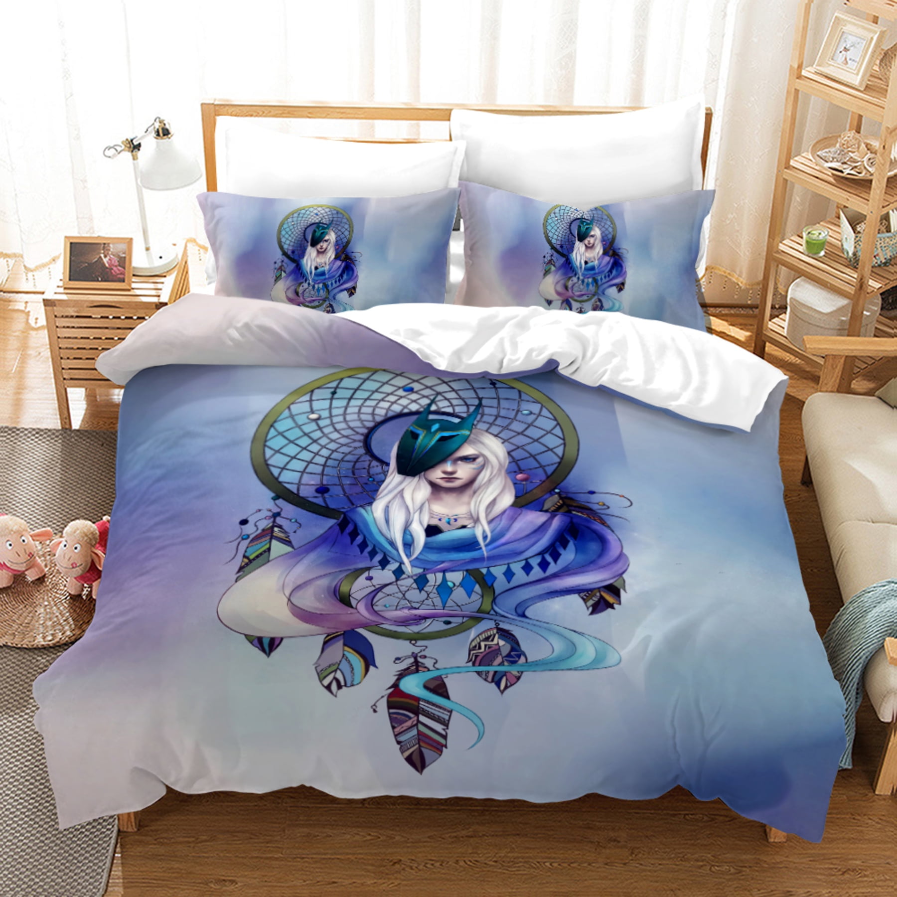 Enchanting Bedding Set with Mysterious Masked Woman - Soft Lavender ...