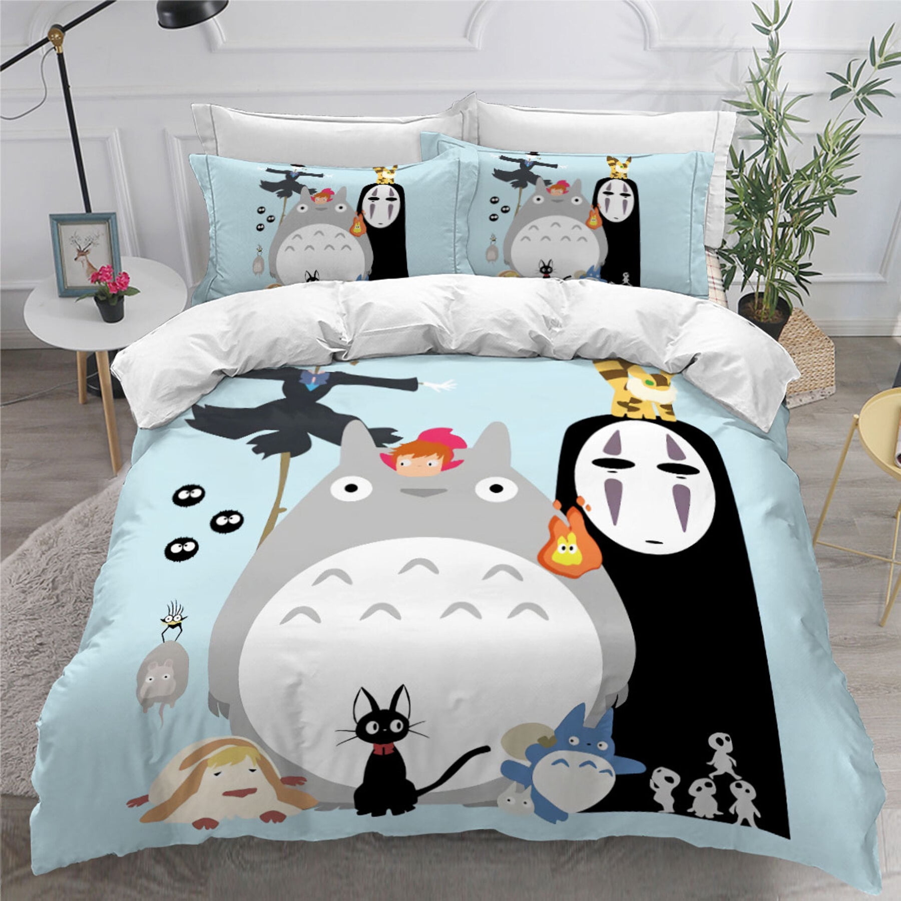 Enchanting Bedding Set with No-Face & Soot Sprites - Soft Pastel Design ...