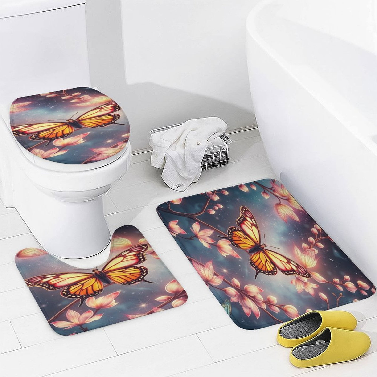 Enchanting Butterfly Bathroom Rugs Set 3 Piece with Non-Slip Bath Rugs ...