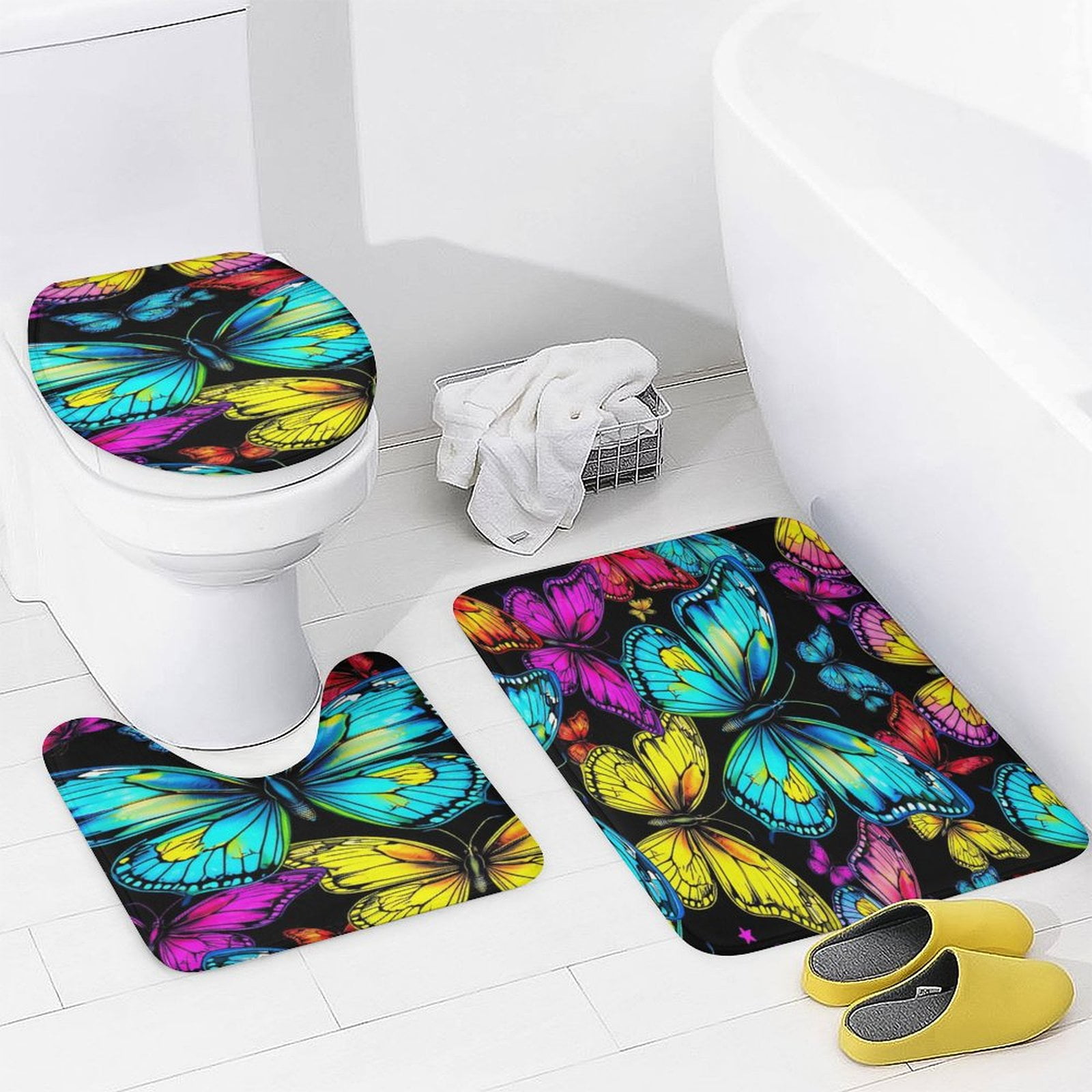Enchanting Butterfly Bathroom Rugs Set 3 Piece with Non-Slip Bath Rugs ...