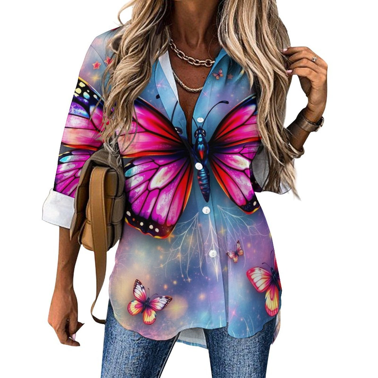 Enchanting Butterfly Casual Blouse Long-Sleeve Blouses Woman Street ...