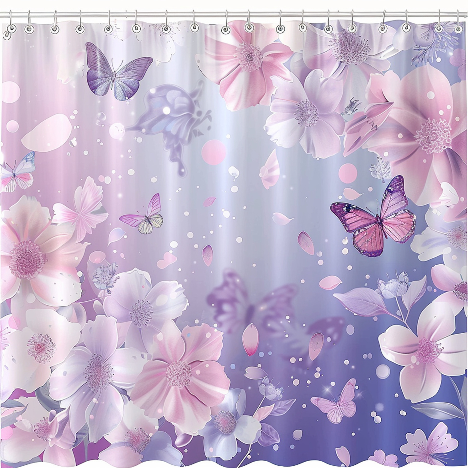 Enchanting Butterfly Garden Shower Curtain: A Delicate Blend of Pink and Purple Butterflies ...