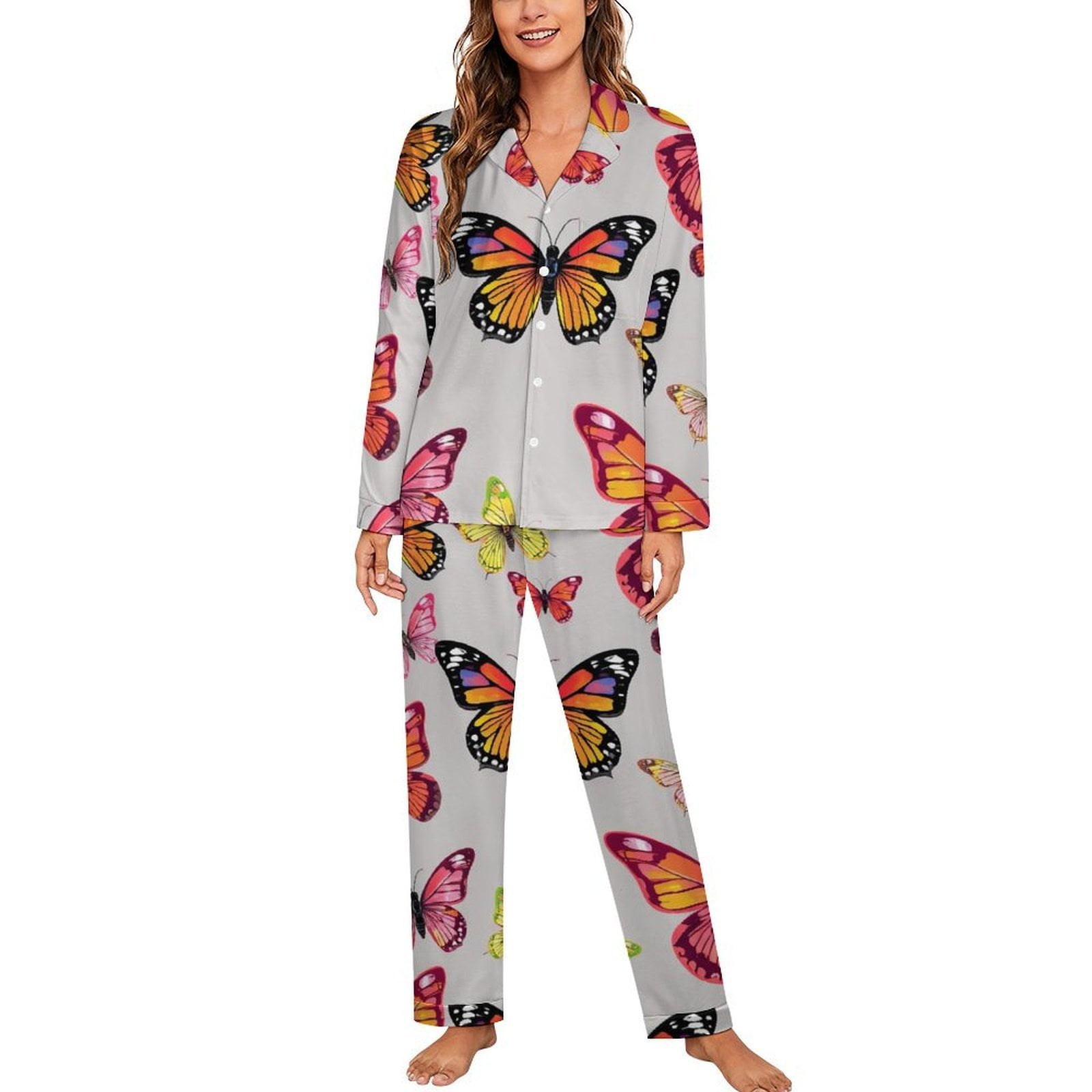 Enchanting Butterfly Pajamas Long-Sleeve Two Piece Pajamas Set Women V ...