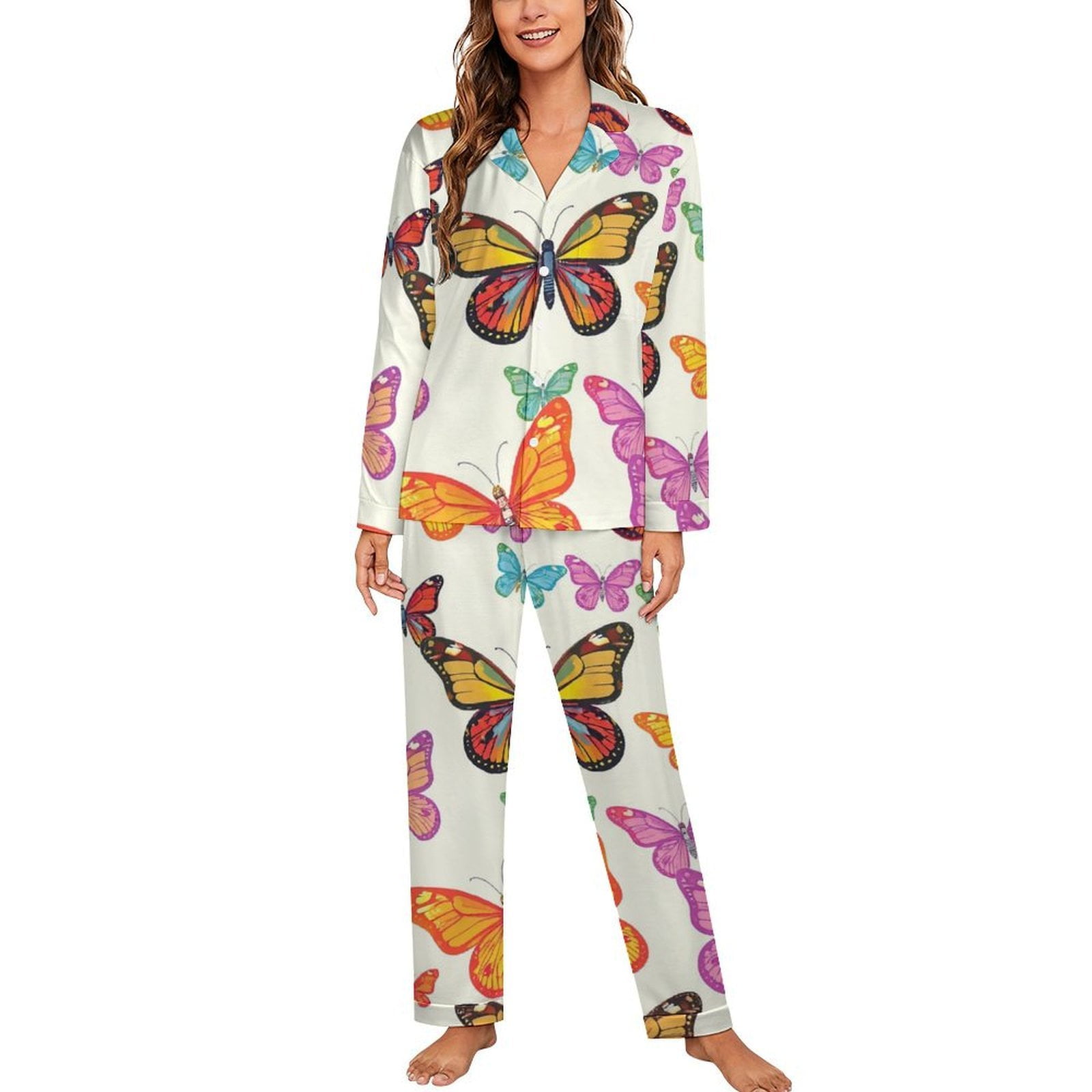 Enchanting Butterfly Pajamas Long-Sleeve Two Piece Pajamas Set Women V ...