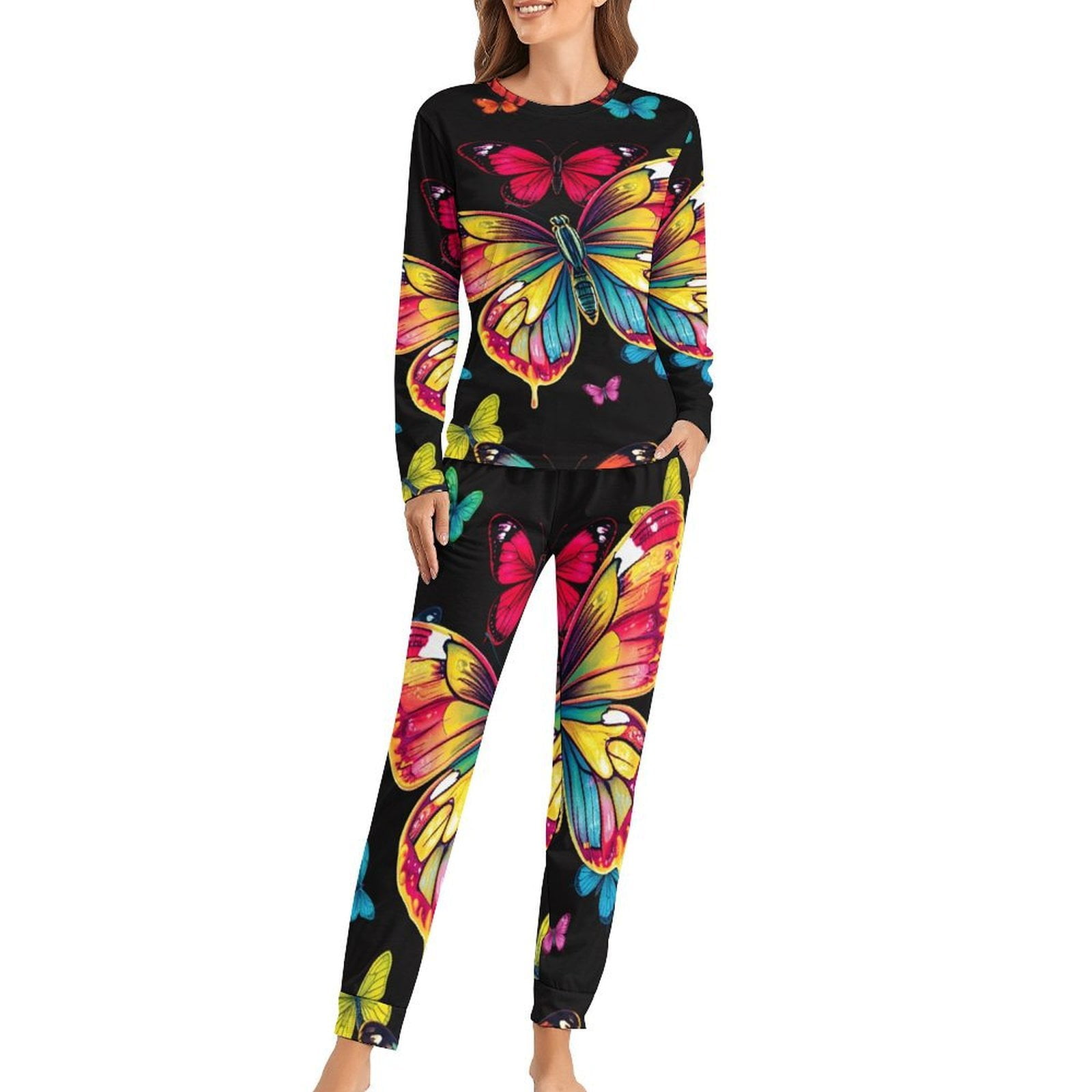 Enchanting Butterfly Pajamas Woman Nightwear Long Sleeve Two Piece ...