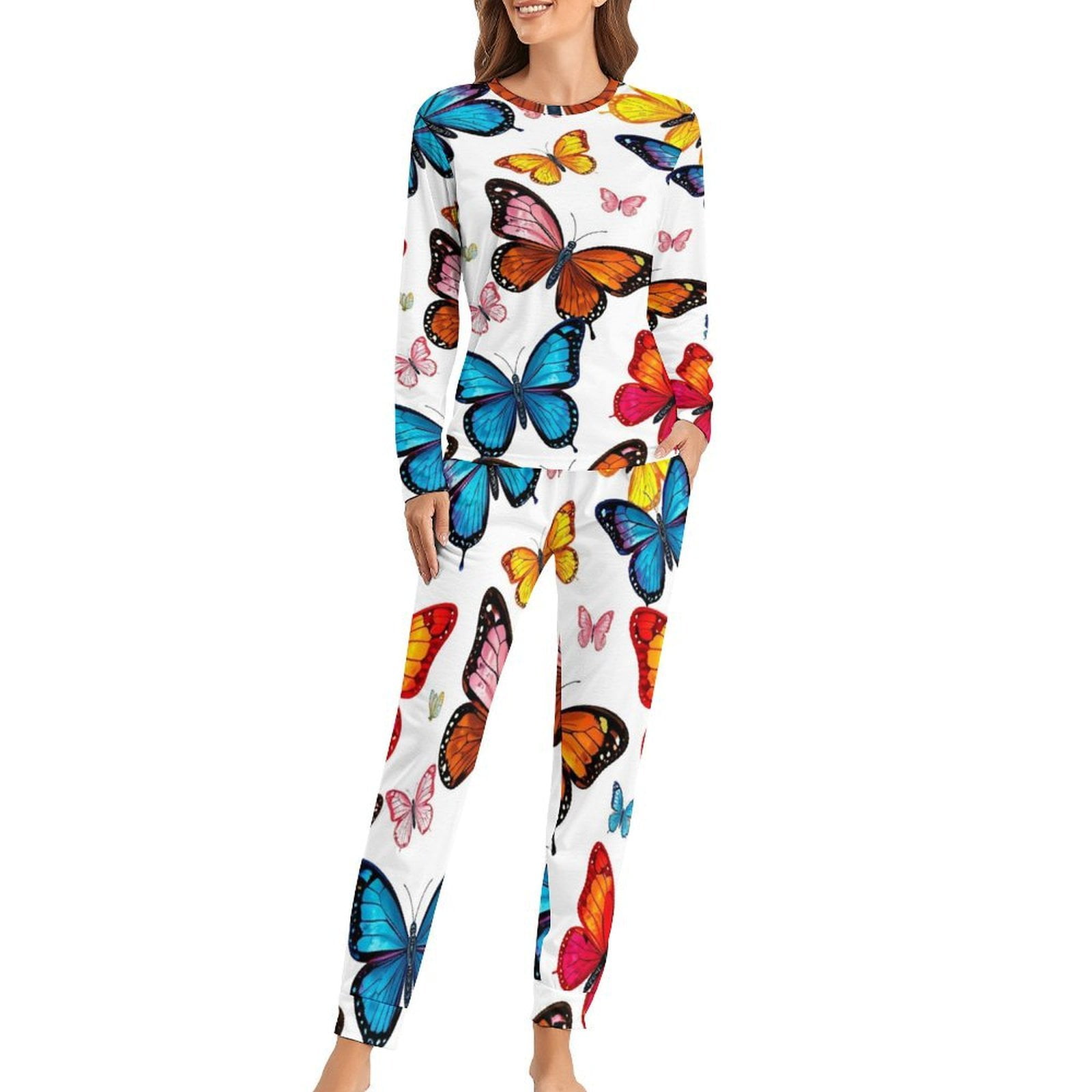 Enchanting Butterfly Pajamas Woman Nightwear Long Sleeve Two Piece ...