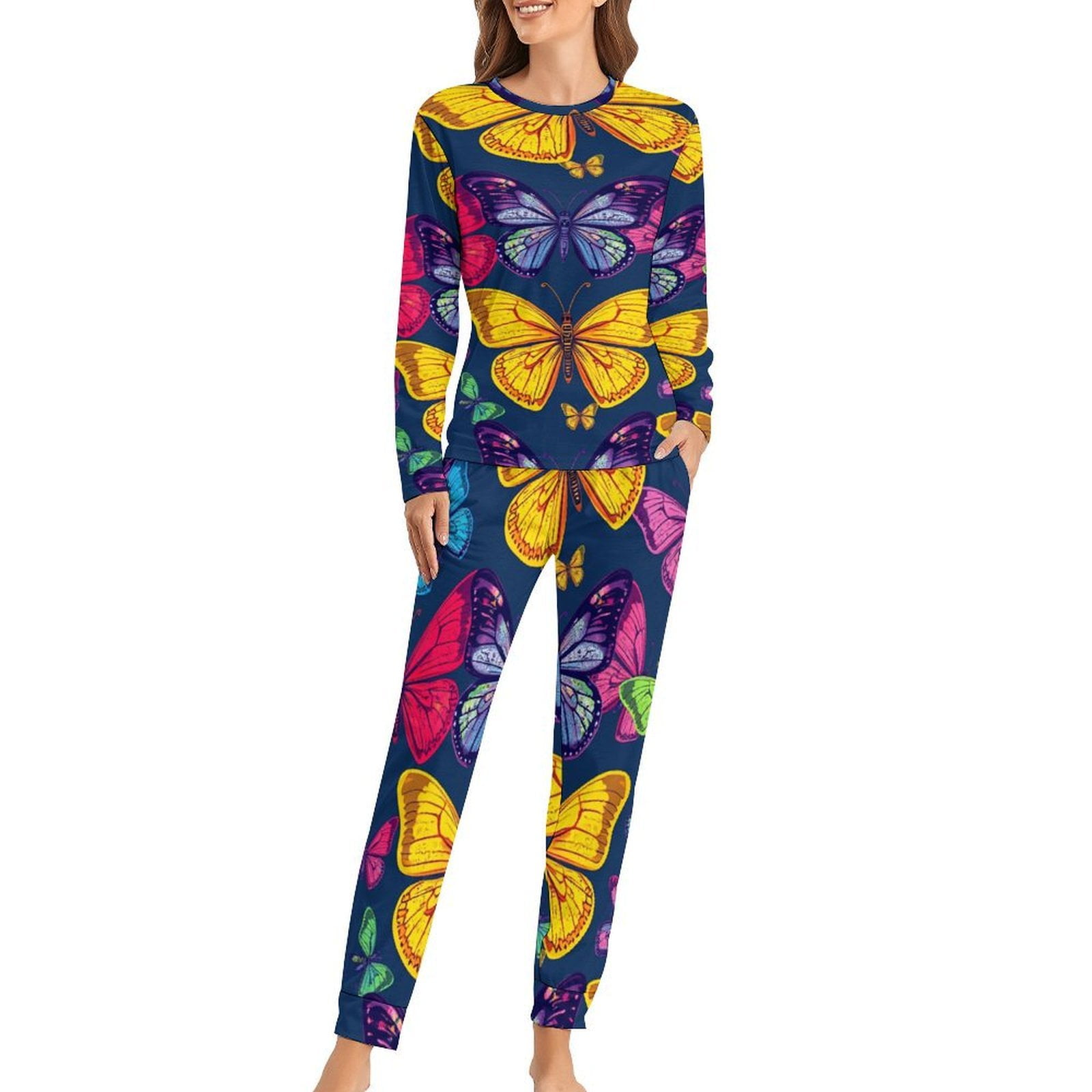 Enchanting Butterfly Pajamas Woman Nightwear Long Sleeve Two Piece ...
