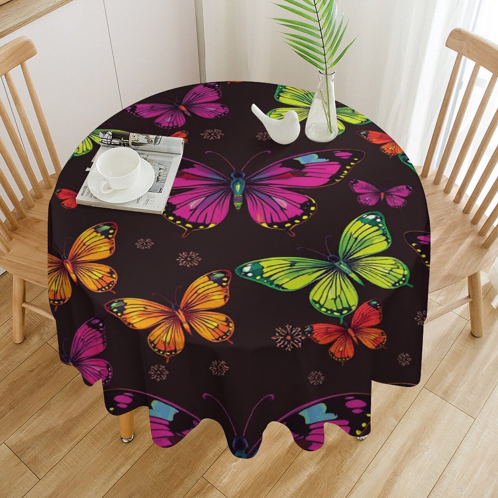 Enchanting Butterfly Polyester Round Waterproof Cover Table Decor ...