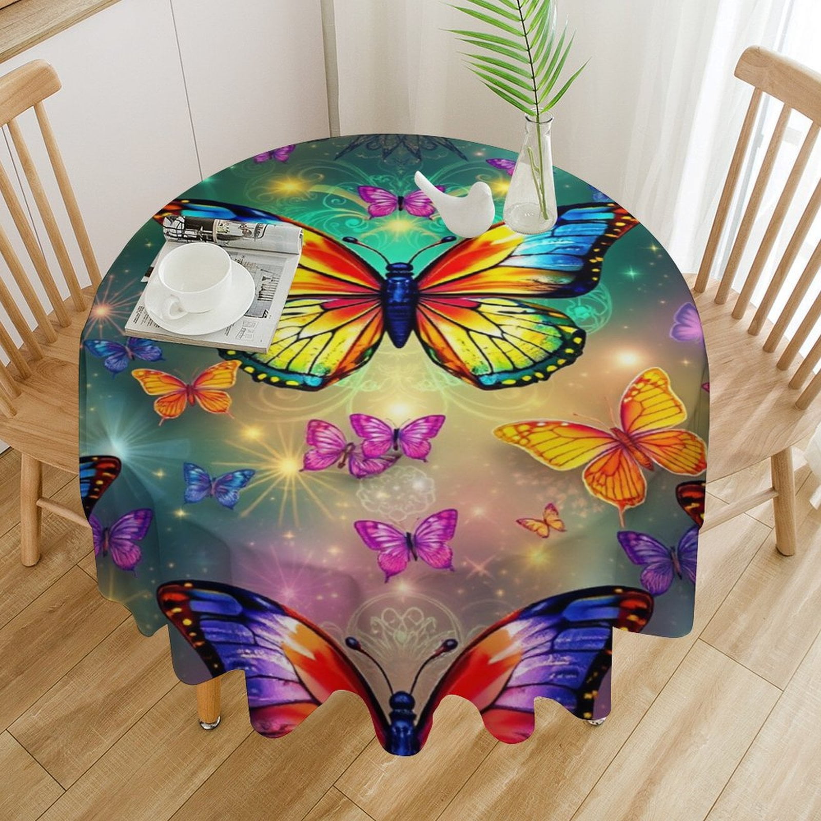 Enchanting Butterfly Polyester Round Waterproof Cover Table Decor ...
