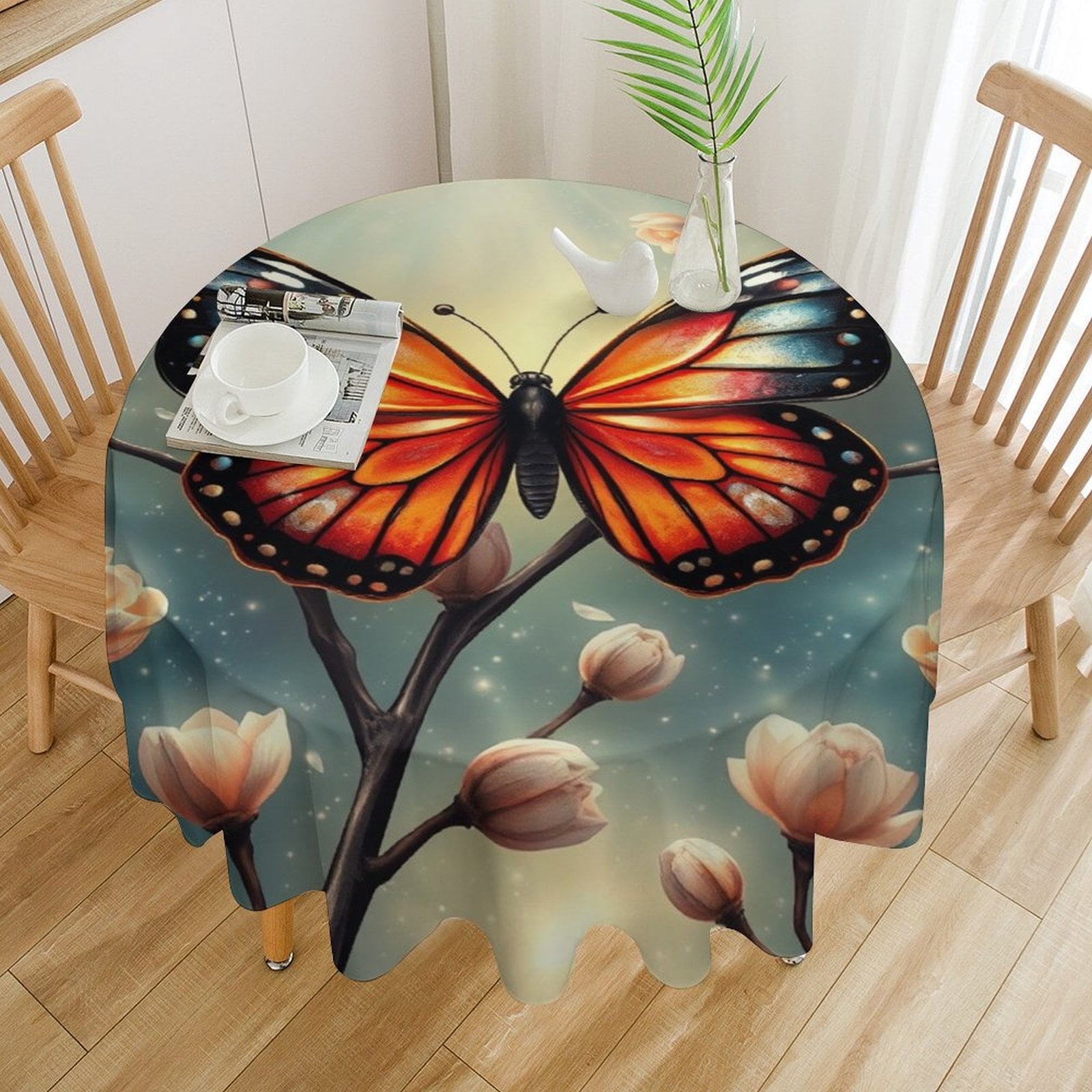 Enchanting Butterfly Polyester Round Waterproof Cover Table Decor ...