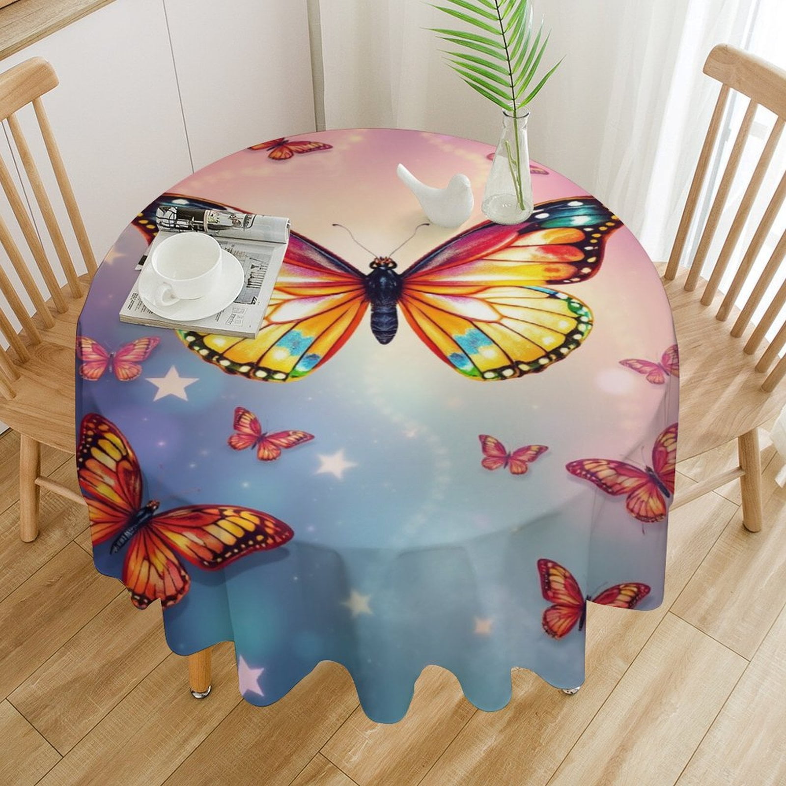 Enchanting Butterfly Polyester Round Waterproof Cover Table Decor ...