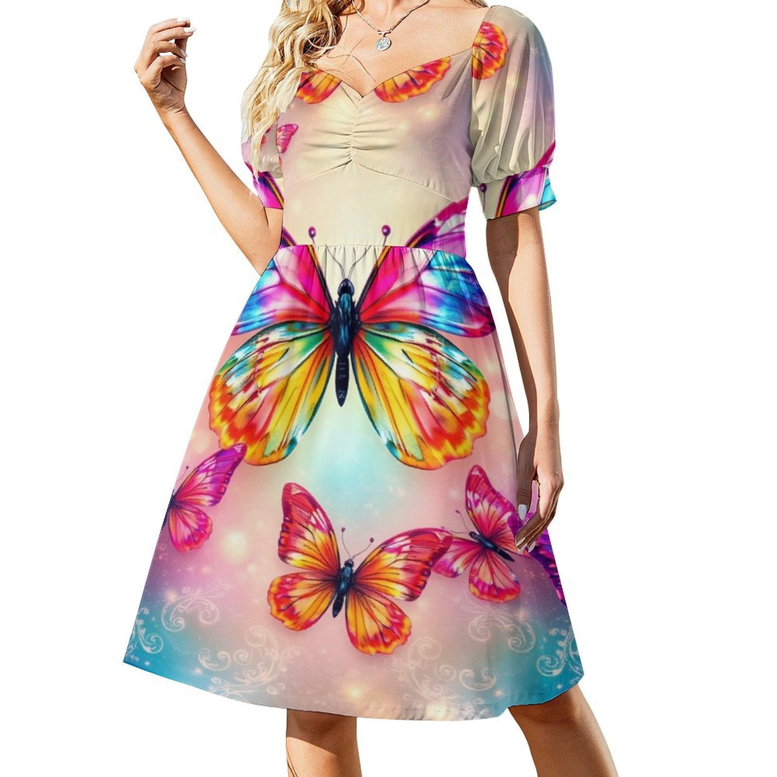 Enchanting Butterfly Short Sleeved Dress Womans Clothing Beach Dresses ...