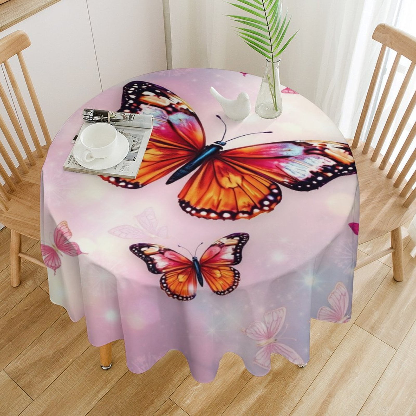 Enchanting Butterfly Tablecloth Round Washable Polyester Tablecloth For ...