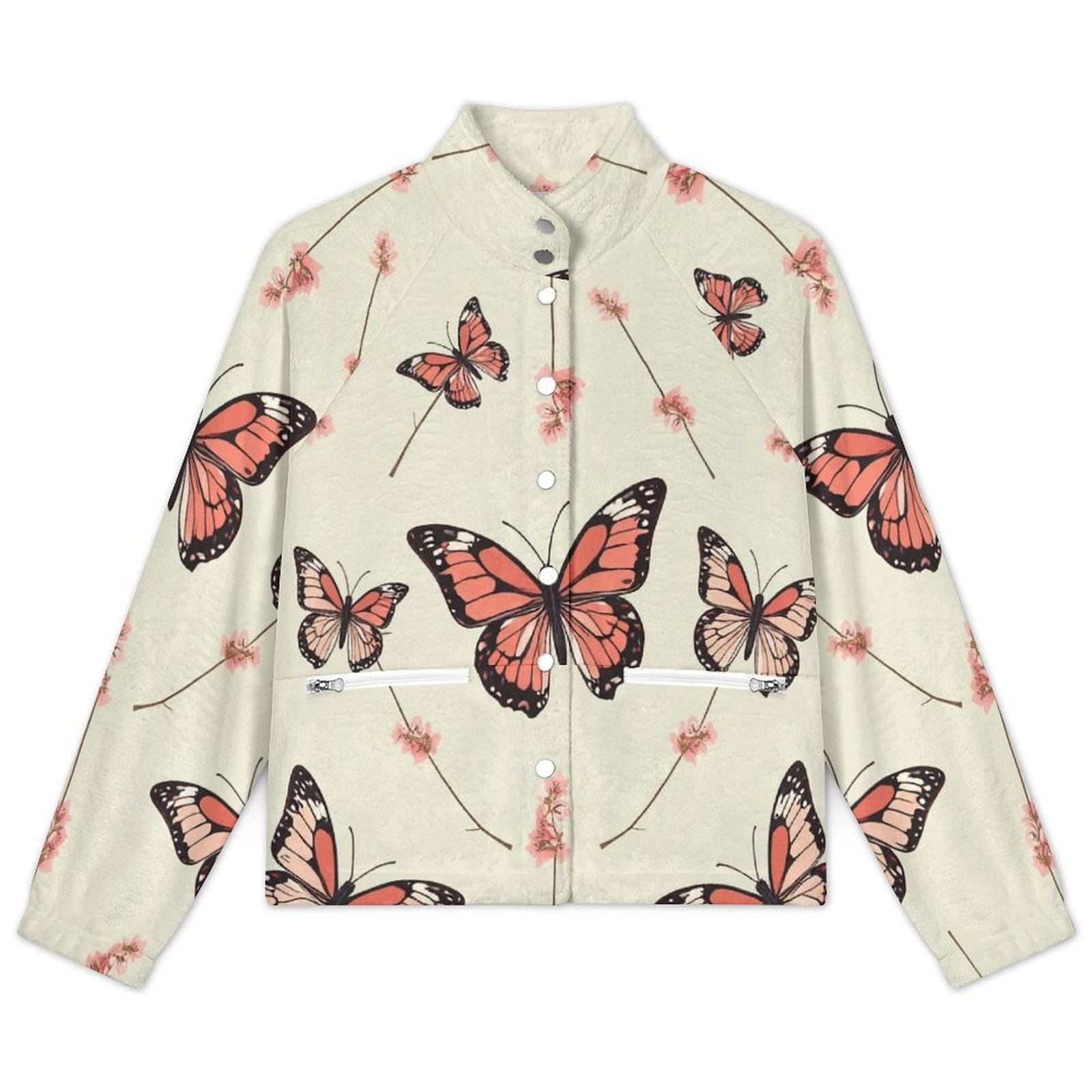 Enchanting Butterfly Warm Women's Plush Jacket Stand Collar Full Sleeve ...