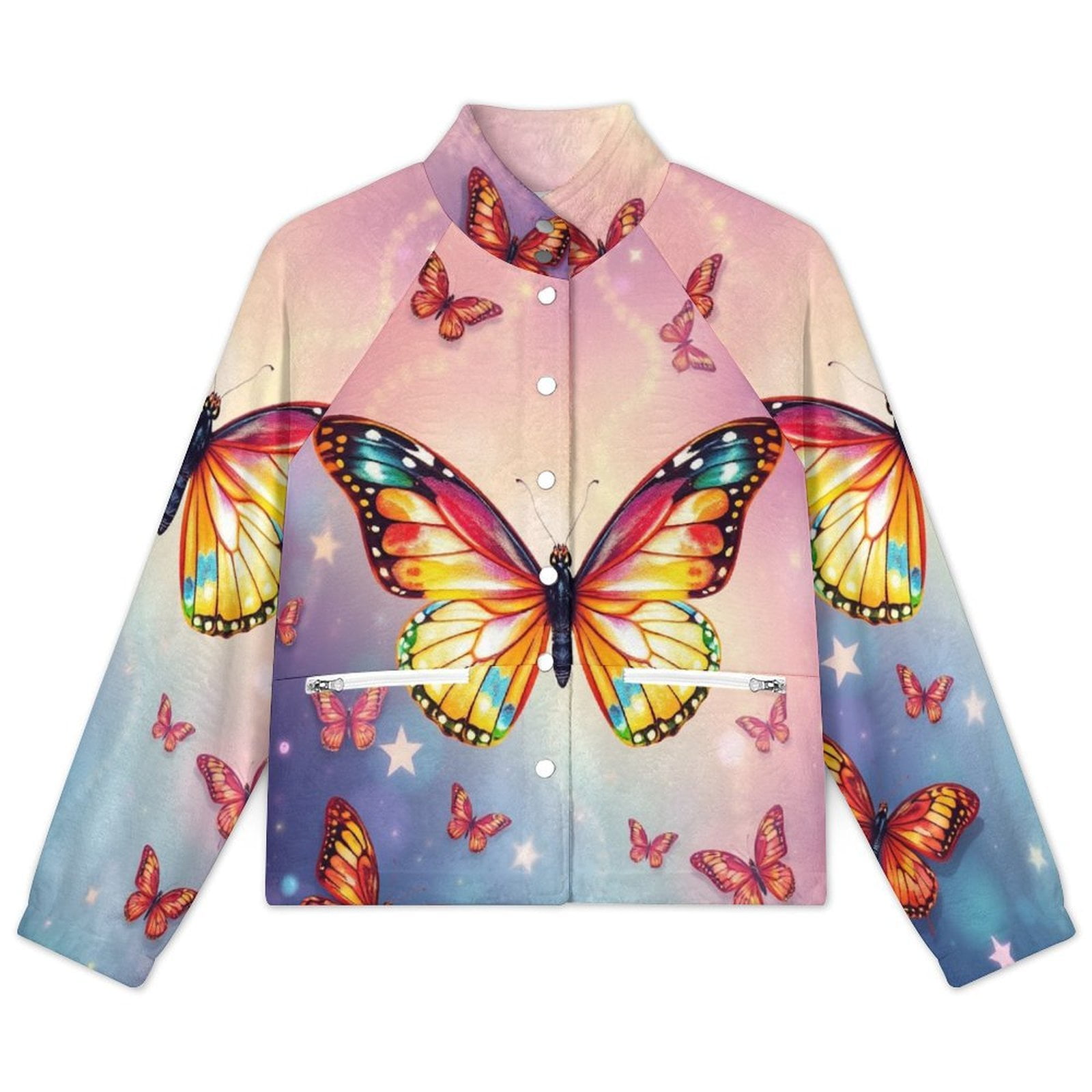 Enchanting Butterfly Warm Women's Plush Jacket Stand Collar Full Sleeve ...